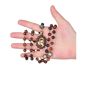 diyalo Servite Rosary of the Seven Sorrows 7 Prayer Beads Chain Religious Holy Blessed Virgin Mary Pendant Y-Necklace (Dark Brown Agate Beads)