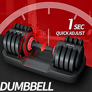 VEICK Adjustable Dumbbell, 25/55 lb Dumbbell for Men and Women, Fast Adjust Weight by Turning Handle, Black Dumbbell with Tray Suitable for Home Gym Full Body Workout Fitness
