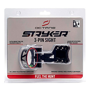 OCTANE Stryker Lightweight Compact Accurate Ultra-Bright 3-Pin Bow Sight with Hi-Vis Level for Archery, Hunting, Shooting