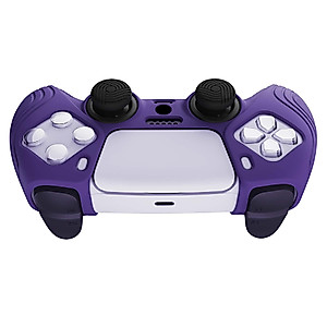 eXtremeRate PlayVital Samurai Edition Purple Anti-Slip Controller Silicone Skin for ps5, Ergonomic Soft Rubber Protective Case for ps5 Controller with Black Thumb Stick Caps