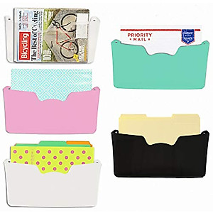 5 Pack - Simple Houseware Single Pocket Wall Mount File Holder, Assorted Color