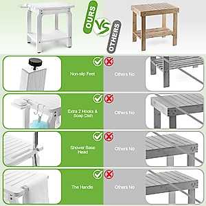 ETECHMART HIPS Shower Bench Seat, Shower Stool for Inside Shower, Bathroom Bench with Storage for Shaving Legs, Waterproof Bath Chair（White）