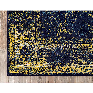 Unique Loom Sofia Collection Area Rug - Casino (5' 3" x 8' Rectangle, Navy Blue/ Yellow)