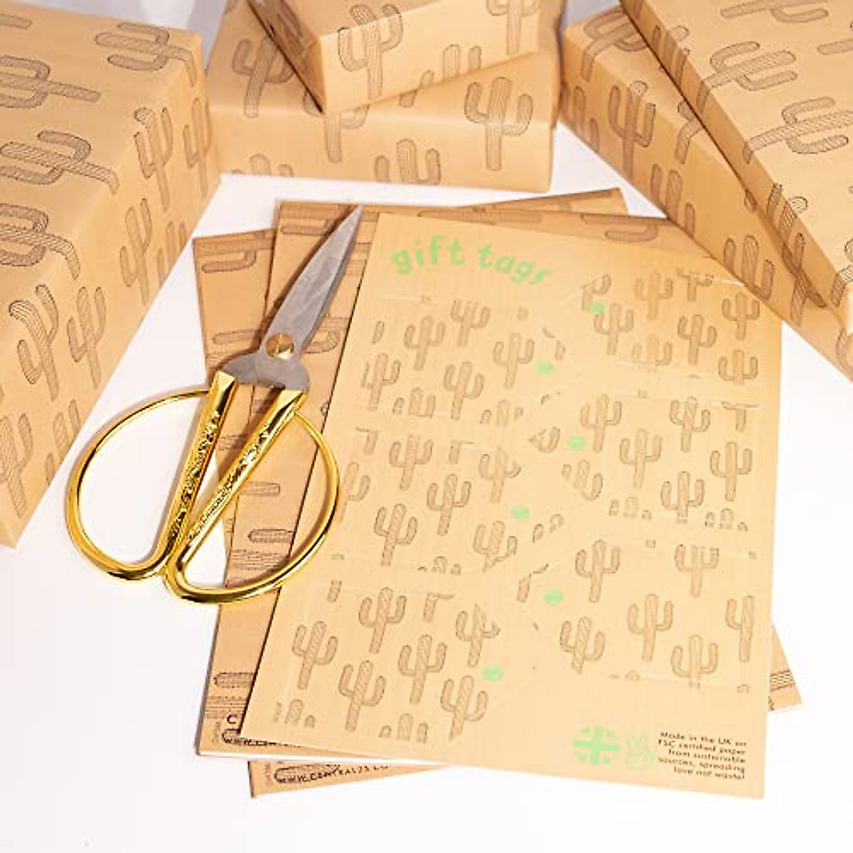 CENTRAL 23 - Birthday Wrapping Paper - 6 Sheets of Kraft Wrapping Paper - Cute Cactus Design - For Him Her - Unisex - Brown Black - Recyclable