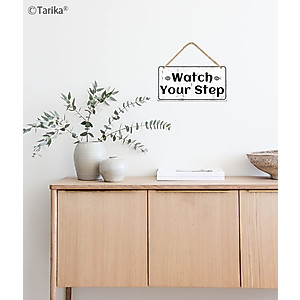 Watch Your Step 12.5X25 CM Retro Look wood Decoration Art Hanging Sign for Home Kitchen Bathroom Farm Garden Garage Inspirational Quotes Wall Decor