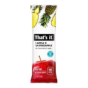 That's it. Apple + Pineapple 100% Natural Real Fruit Bar, Best High Fiber Vegan, Gluten Free Healthy Snack, Paleo for Children & Adults, Non GMO No Added Sugar, No Preservatives Energy Food (12 Pack)