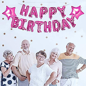 ANYI16 Happy Birthday Balloons Decorations set 13pcs Pink Foil Mylar letter Balloons Banner 12pcs Latex Confetti Balloons 2pcs Giant Star Balloons for Birthday Party Decorations and Supplies(pink)