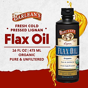 Barlean's Lignan Flaxseed Oil from Cold-Pressed Flaxseeds - 7,230 mg ALA Omega-3 Fatty Acids for Improving Heart Health - Vegan, USDA Organic, Non-GMO, Gluten-Free - 16 oz