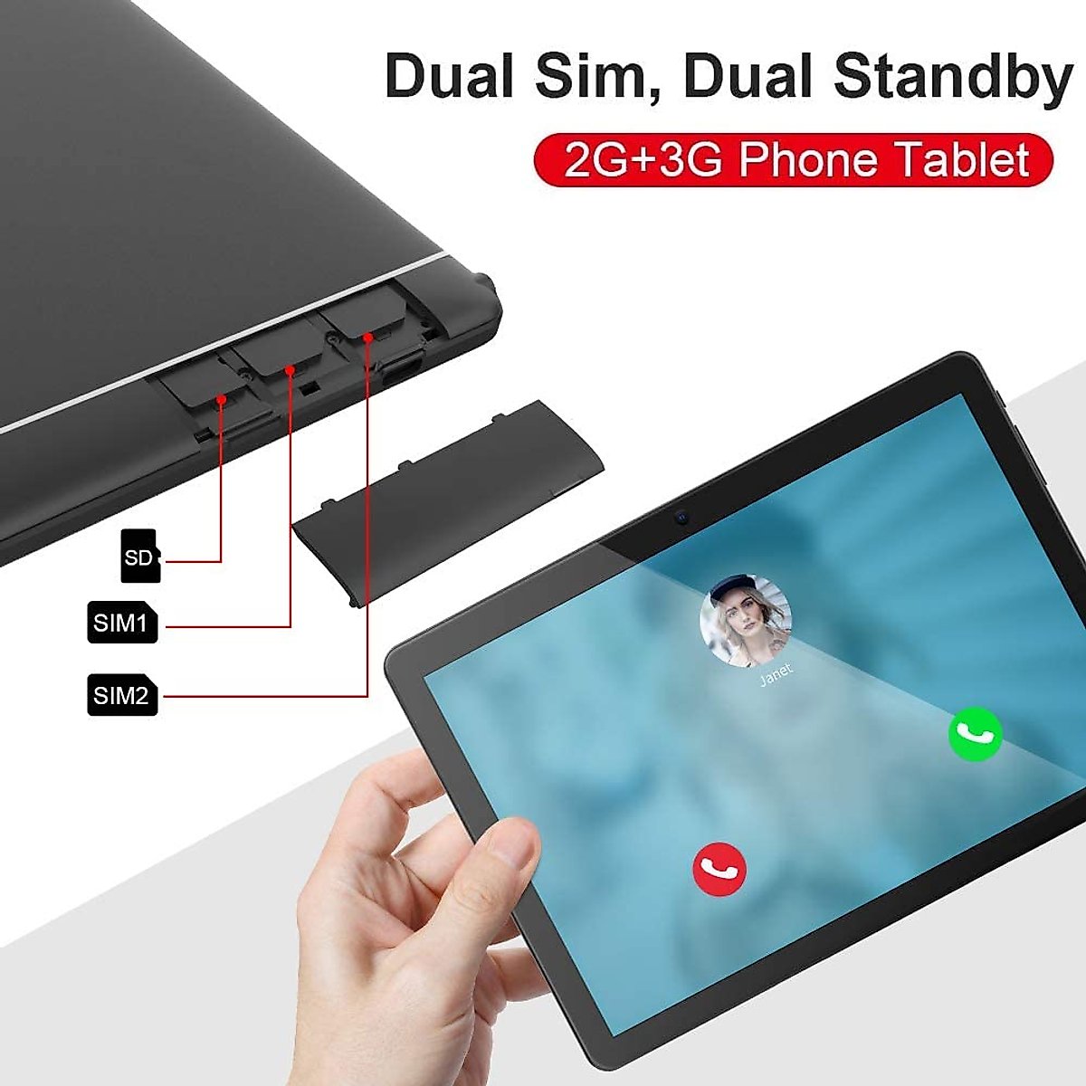 Tablet 10 Inch, Dual SIM Solt Android 9.0 Quad Core Processor Tablets, 32GB ROM 6000mAh Battery HD Tablet, Support 128GB Memory Storage Expand, WiFi, Bluetooth, GPS
