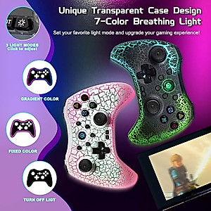 Joso Wireless Controller, Phone Controller for Gaming RGB Light, Game Controller for Switch/PC/iPad/Tablet/Android/iPhone Game Controller with Phone Clip, Custom Buttons, Macro, Turbo, Dual Vibration
