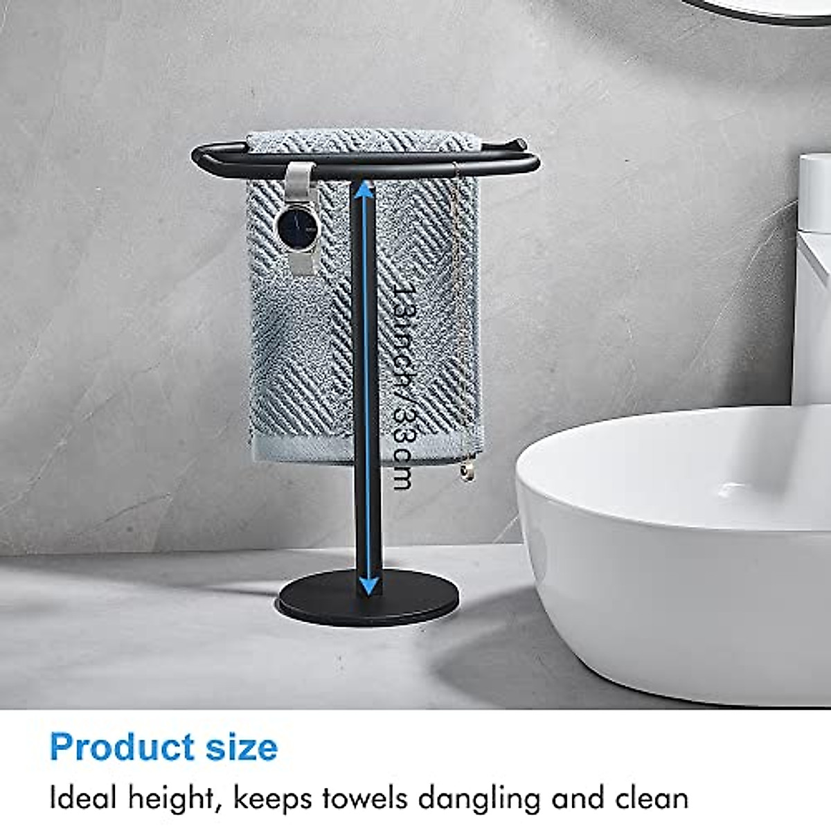 Bathroom Hand Towel Holder Stand, Heavy Duty Countertop Hand Towel Rack and Accessories Jewelry Stand, Freestanding Hand Towel Drying Rack for Bathroom Vanity Countertops,Matte Black