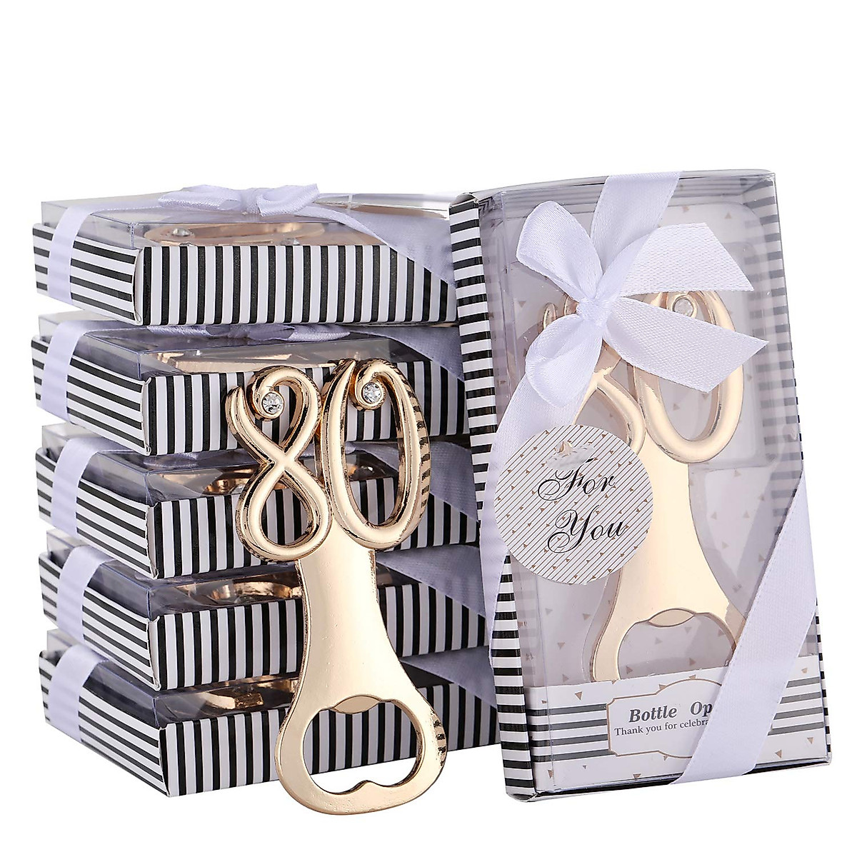 16 PCS Black&White Bottle Openers Gold Wedding Favors Decorations,80 Wedding Anniversary 80th Birthday Party Favors for Guests Bridal Shower Party Supplies (Black 80, 16)
