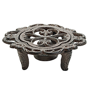 Sungmor Cast Iron Teapot Warmer Dish Cups Heater Pot Trivet - Rustic & Graceful Pattern Design with Tealight Holder - Heavy Duty & Decorative Candle Holder Stands for Heat Food Coffee Milk or Tea