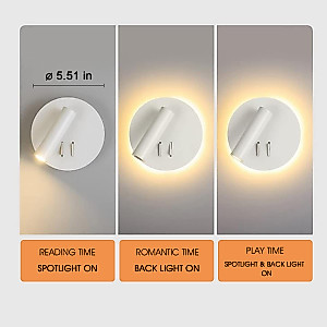 Luzden Modern Wall Mount Light Focused Bed Bedside Reading Wall Lamp with Switch LED Wall Sconce Rotatable Headboard Lights Indoor Spotlight Adjustable for Living Room,Bedroom 3+7W 3000K Black