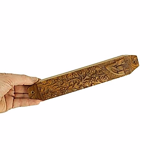 Prabhuji's Gifts Wooden Mezuzah Case - Mezuzah for Door - Carved Wood Mezuzah Case - Shalom Gifts - Judaica Artwork for Home - Mezuzah Scroll Case - (Garden)