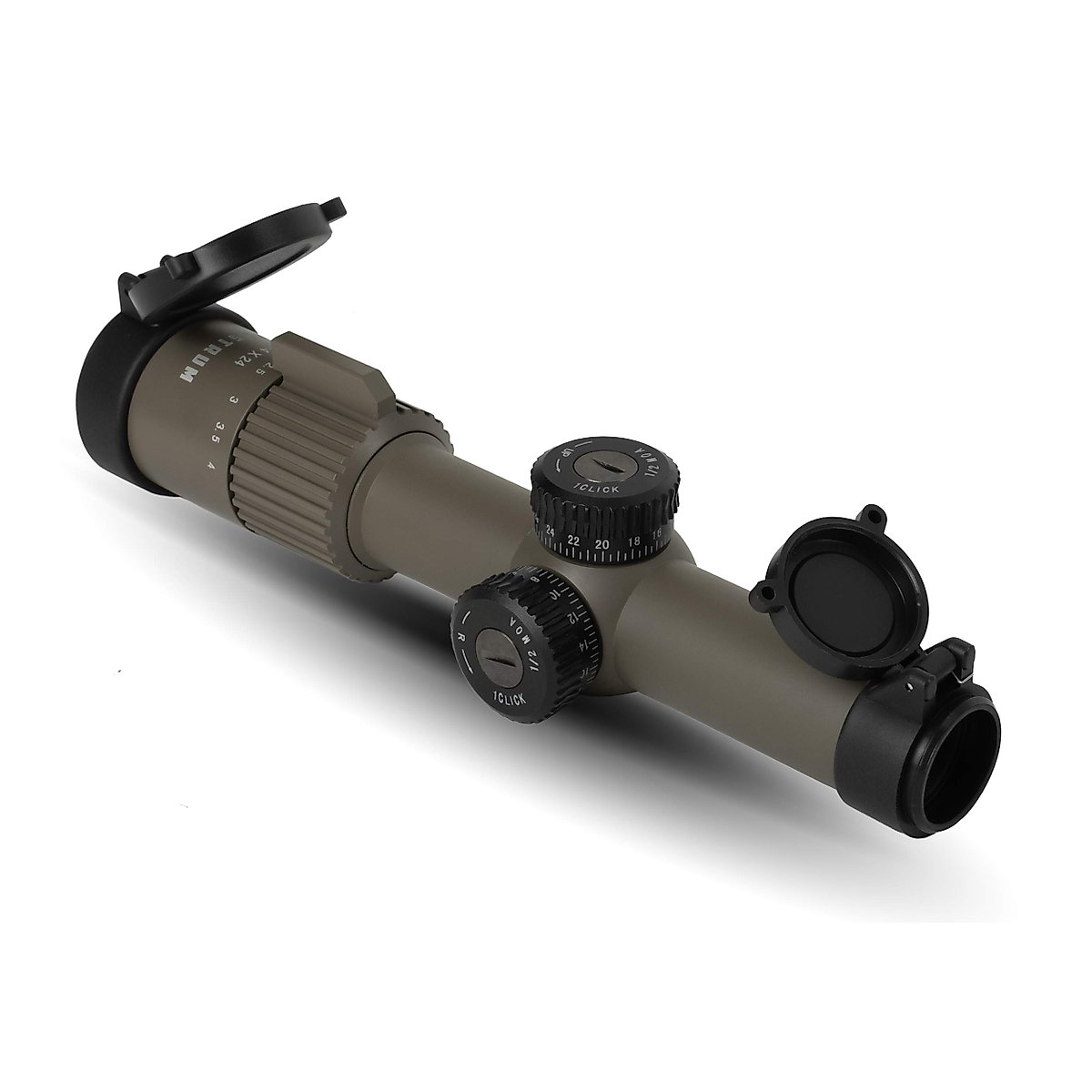 Monstrum Alpha Series 1-4x24 FFP Rifle Scope | Flat Dark Earth | Monstrum Scope Mount with 45 Degree Offset Picatinny Rail Mount | Bundle