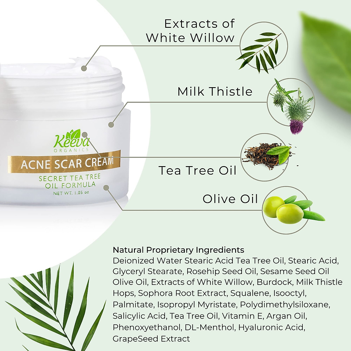 Keeva Organics Intensive Acne Scar Removal Treatment Cream For Acne Scars - 7X Faster Healing Results - Secret Tea Tree Oil Organic Ingredients - For Face, Back and Butt - From