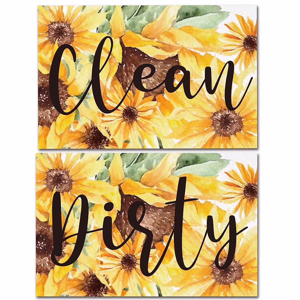 Funny Sunflower Pattern Clean Dirty Reversible Dishwasher Magnet, Double Sided Strong Kitchen Flip Indicator, Rustic Farmhouse Kitchen Refrigerator Dishwasher Decor