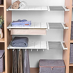 DOITOOL Expandable Closet Tension Shelf Storage Rack Adjustable Metal Storage Rack Cabinet Organizer DIY Divider Separator for Cabinet Wardrobe Cupboard Kitchen Bathroom, 13-20.86 inches