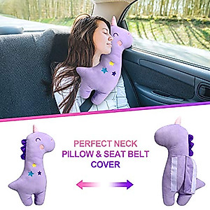 Farochy Unicorn Seat Belt Pillow Kids Cover, Vehicle Shoulder Pads, Car Seatbelt Cushion for Kids, Strap Pillows Animal Travel (Purple)