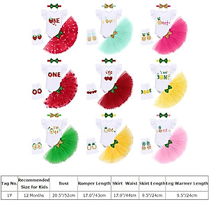 ODASDO Baby Girls Strawberry 1st First Birthday Outfit One Year Old Party Cake Smash Set Fly Sleeve Romper Bodysuit Princess Tutu Tulle Skirt Bowknot Headband Leg Warmers Photo Props 4pcs One 1 Year
