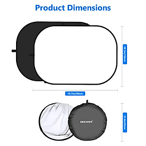 NEEWER Chromakey Backdrops, Double Sided Black Screen and White Screen, 2 in 1 Collapsible and Reversible Background for Photography, Gaming and Live Streaming, 5'×6.6'/1.5m×2m (Black/White)