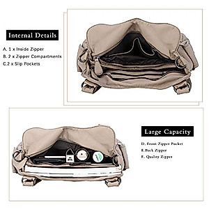 Angel Barcelo Roomy Fashion Hobo Womens Handbags Ladies Purse Satchel Shoulder Bags Tote Washed Leather Bag (Apricot)