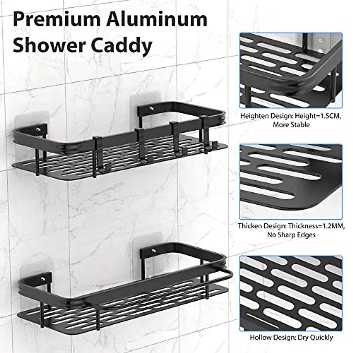 Shower Caddy, 4 Pack Shower Organizer Large Capacity Shower Shelves, Upgrade Adhesive Shower Shelf, Premium Aluminum Rustproof Shower Rack Bathroom Storage for Inside Shower