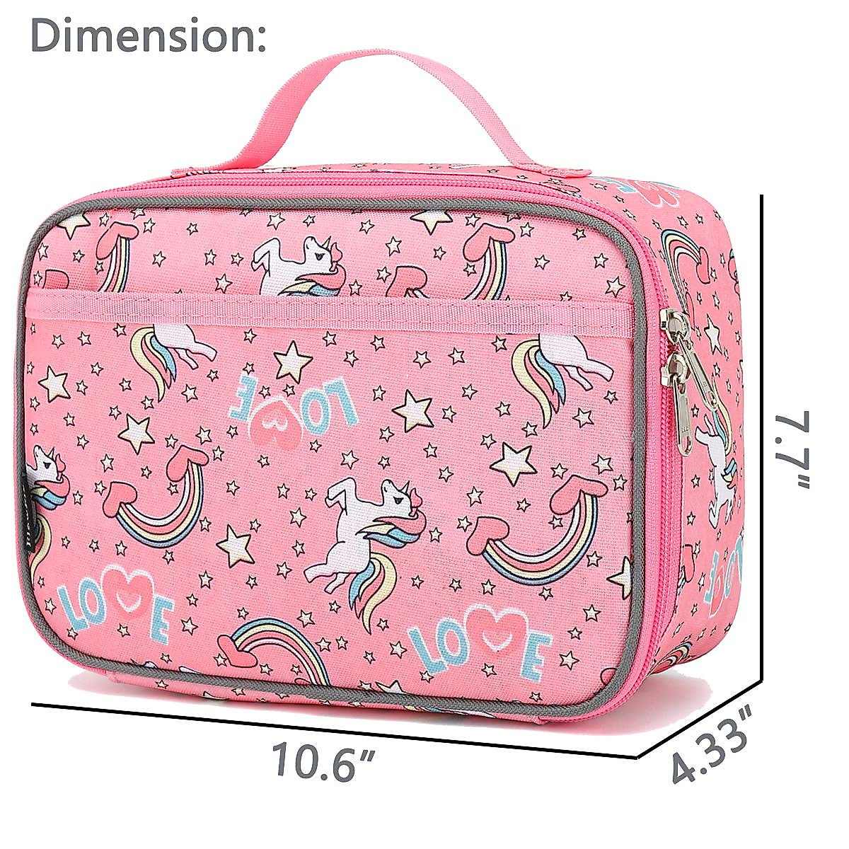 FlowFly Kids Lunch box Insulated Soft Bag Mini Cooler Back to School Thermal Meal Tote Kit for Girls, Boys, Unicorn