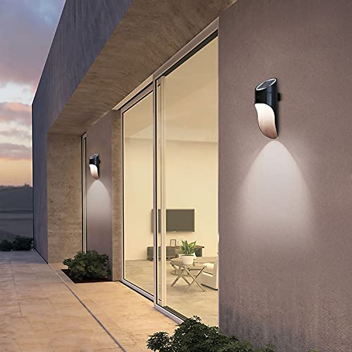 DILIN Solar Motion Sensor Outdoor Wall Light, IP65 Waterproof LED Modern Wall Sconce for Porch, Garden, Patio, Front Door, Cordless, Black, 3000K