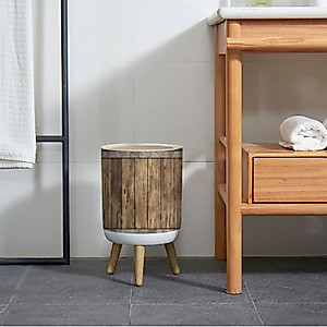 LGCZNWDFHTZ Small Trash Can with Lid for Bathroom Kitchen Office Diaper Barrel Wood Background Bedroom Garbage Trash Bin Dog Proof Waste Basket Cute Decorative