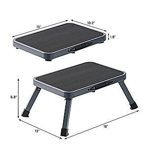 Ollieroo Metal Folding Step Stool, Wide One Step Stool with Non Slip Rubber Platform, 7 inch One Step Ladder, Max Load 330 lbs for Adults Kids, Portable Foot Stool for Kitchen Bedroom（Grey）