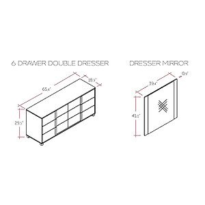 KANSOLE Roma Glossy Dresser & Mirror, White