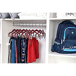 30+10 Quality Kids Children's Plastic Non Velvet Non-Flocked Thin Compact Shirt and Skirt/Pant Bundle Coat Hangers with Metal Clips for Skirts Pants Blouses 360° Swivel Hook, Jacket, Raspberry