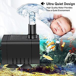Mini Submersible Water Pump, Ultra Quiet USB Fountain Pump DC 5V, for Pet Water Fountain, Aquarium Fish Tank, Tabletop Fountain, Water Gardens and Hydroponic Systems
