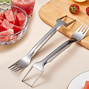 Aixoom 2PCS Watermelon Fork Cutter, 2-in-1 Stainless Steel Cutters, Dual Head Watermelon Slicer Knife, Kitchen Cutter Knife for Family
