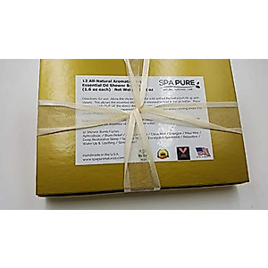 Spa Pure Aromatherapy Shower Bombs: Gold Box Rejuvenating Steamers Tablets, Bomb, Vaporizing Soothers Bath Melt for Women, Men, Organic (12 Count) Pack of 1