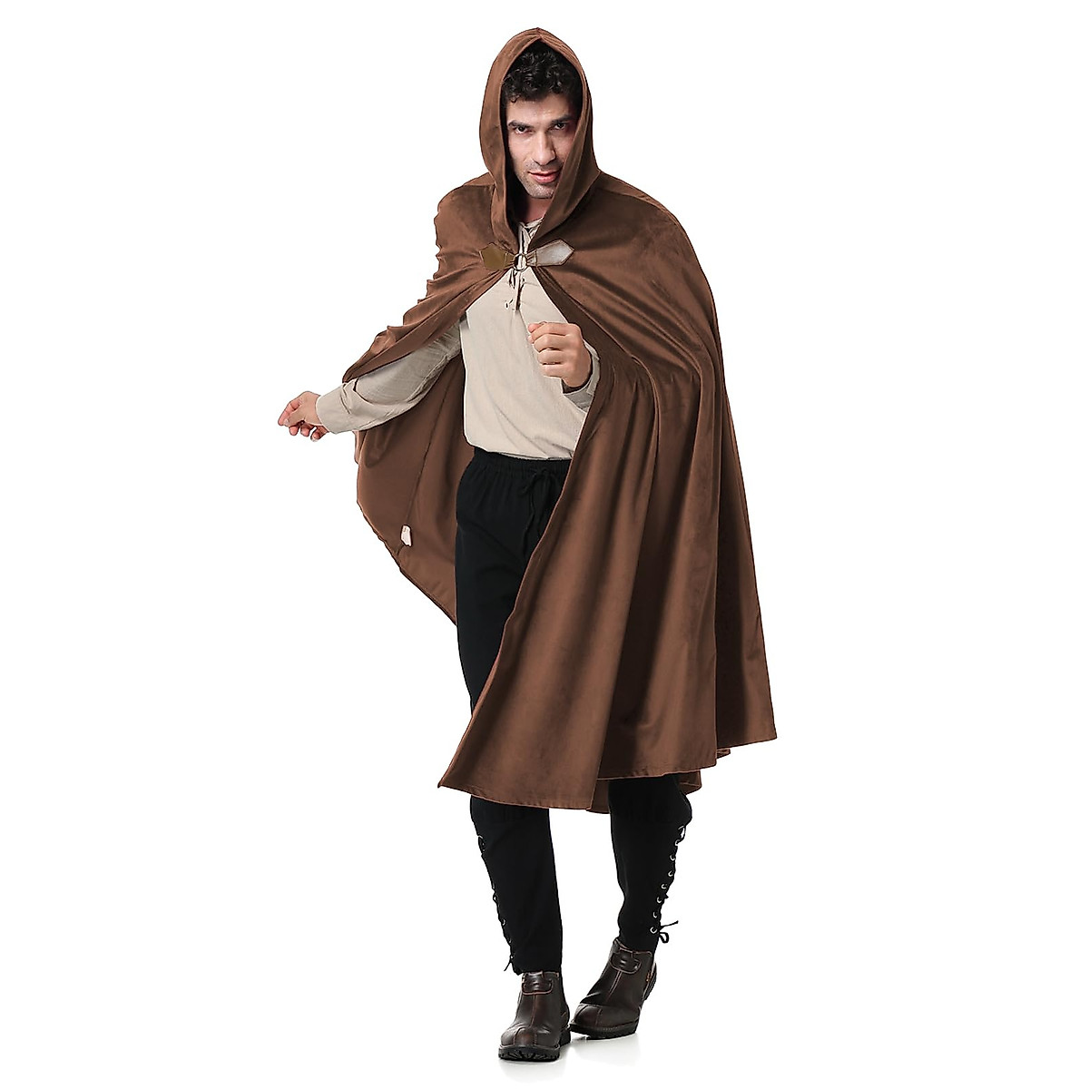 Colorful House Adult Northern knight Costume Cloak Gothic Witch Cloak Renaissance Medieval Capes(Brown,39")
