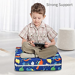 Toddler Booster Seat for Dining Double Straps Washable Portable Thick Chair Increasing Cushion for Baby Kids (Dinosaur Blue)