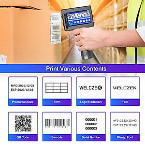 WELCZEK TIJ254 Portable Handheld Inkjet Printer 1 Inch Handheld Printer Quick Drying Injet Coding Machine for Barcode Date Logo QR Code Batch Number (Print Height 0.08-1 Inch)