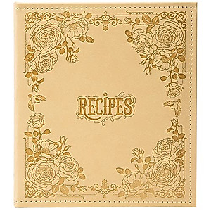 COFICE Recipe Book to Write in Your Own Recipes, 8.5x9.5 Recipe Ring Binder with PU Faux Leather Cover, 4x6 Cards and Tabbed Dividers, Beige