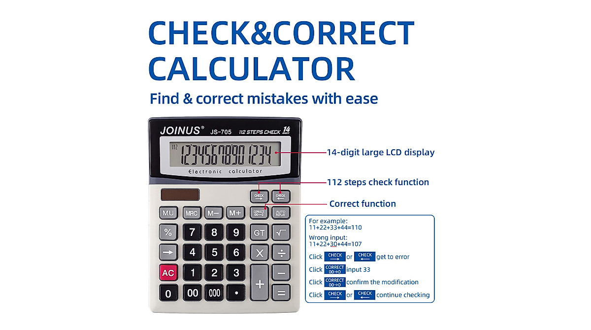 Large 14-Digit LCD Desktop Calculator with Check & Correct Function