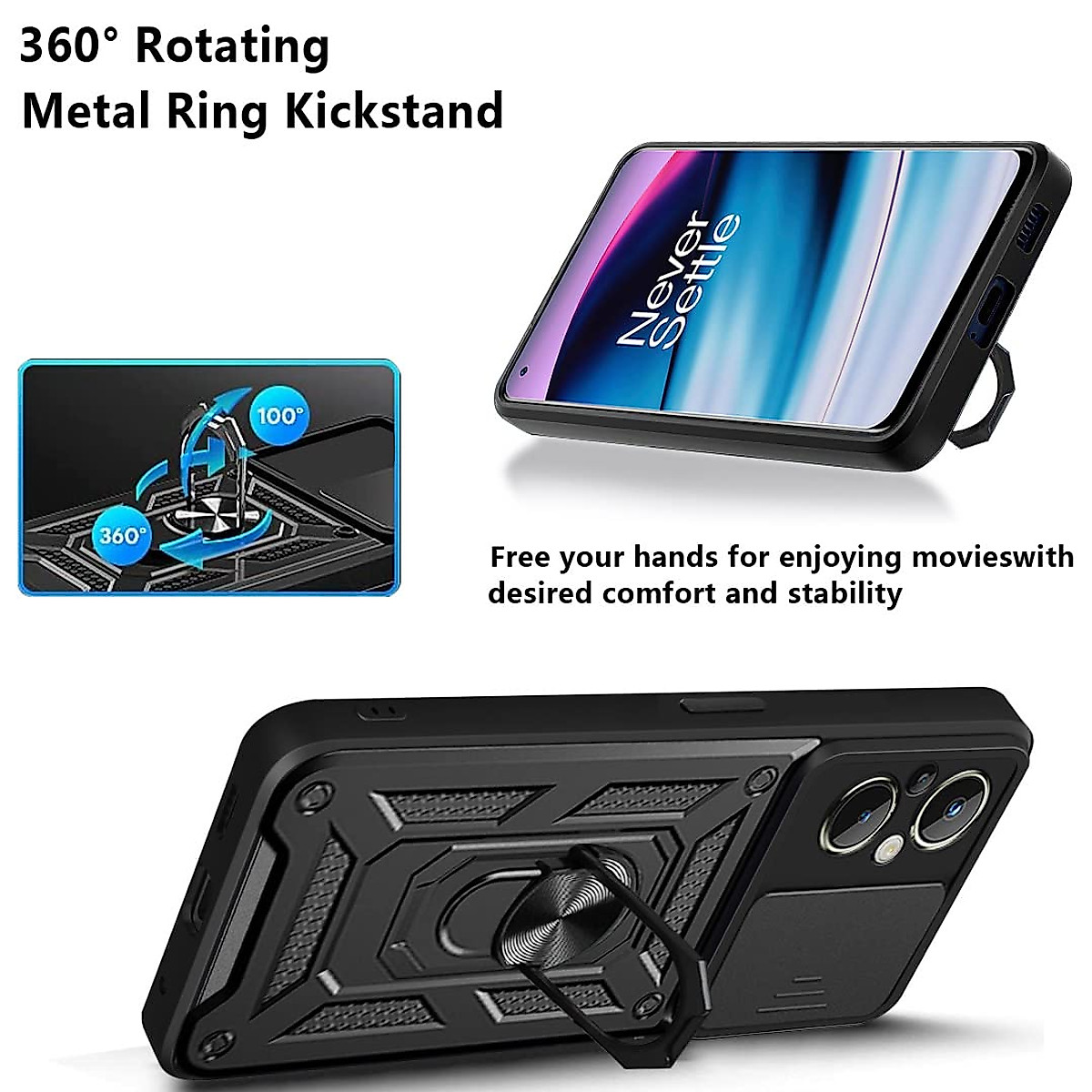 Ysnzaq Military Grade Heavy Duty Shockproof Phone Case for OnePlus Nord N20 5G, Sliding Window Lens Protection with Magnetic Car Bracket Phone Cover for OnePlus Nord N20 5G SJ Red