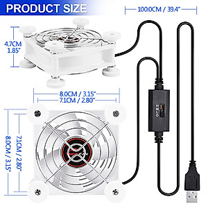 SNOWFAN 120mm USB Fan, 120mm Fan,Silent 5V Fan with Variable Speed Controller for Receiver DVR Playstation Xbox Computer Cabinet Cooling (Single 12025 Fan-White)