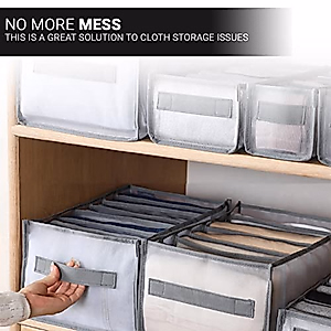 VIOSHOP 2 PCS Extra Large Wardrobe Clothes Organizer 7 Grids Closet Organizer Clothes Drawer Organizers for Clothing, Clothes Organizer for Folded Clothes Closet Storage for Jeans Pants Shirts (Gray)