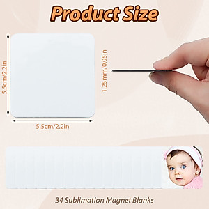 34 PCS Sublimation Magnet Blanks, ZYNERY Sublimation Blank Fridge Magnets Printable Photos, Personalized Custom Magnets for Refrigerator Decoration, Kitchen, Office, Wall (Square 5.5 x 5.5cm)