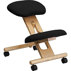StarSun Depot Mobile Wooden Ergonomic Kneeling Chair in Black Fabric 17.5" W x 26.5" D x 20" - 24" H