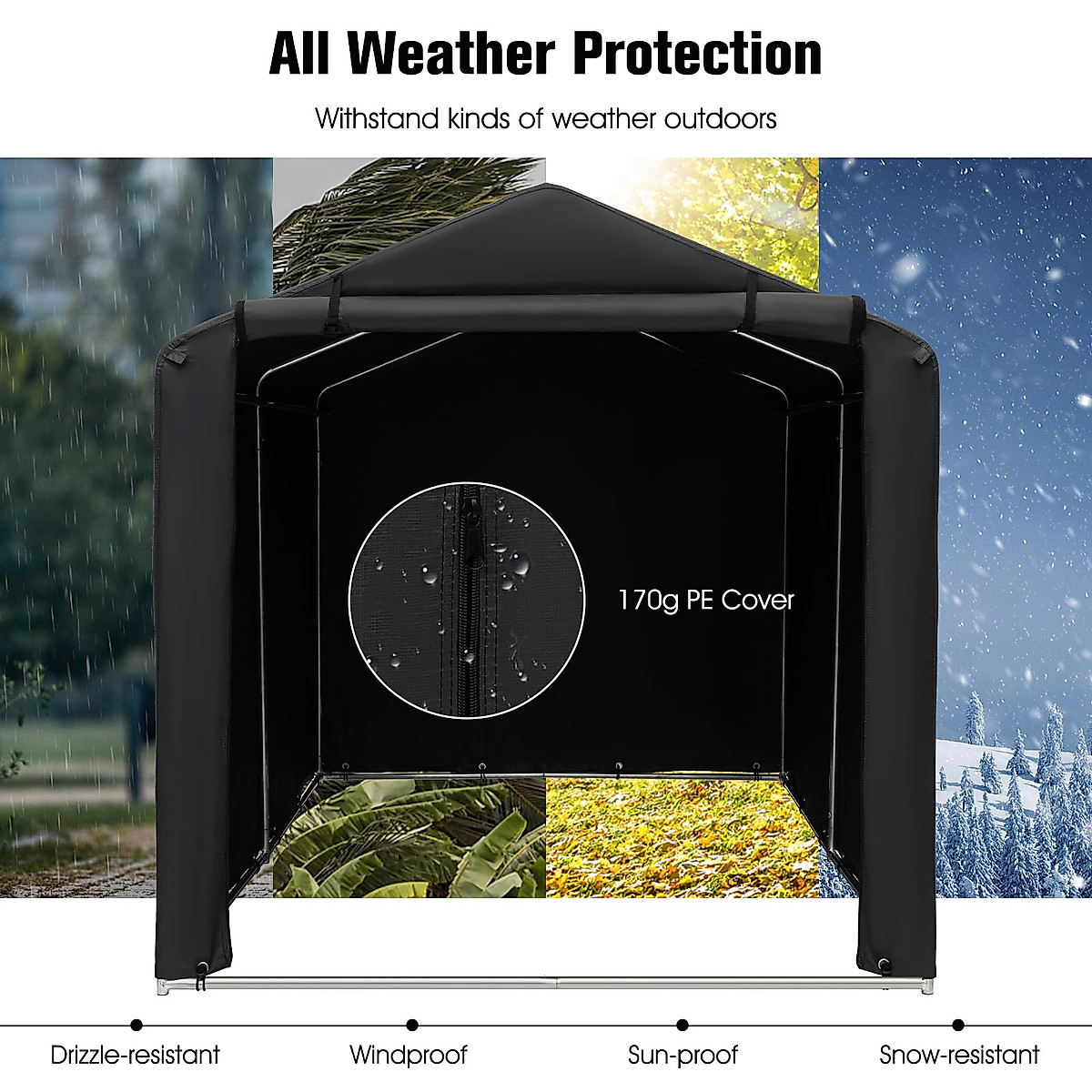 Tangkula 7x5.2Ft Portable Shed, Outdoor Storage Shelter with Waterproof Cover & Roll-up Zipper Door, Heavy Duty Portable Storage Tents for Outside, Bikes, Garden Tools, Motorcycles