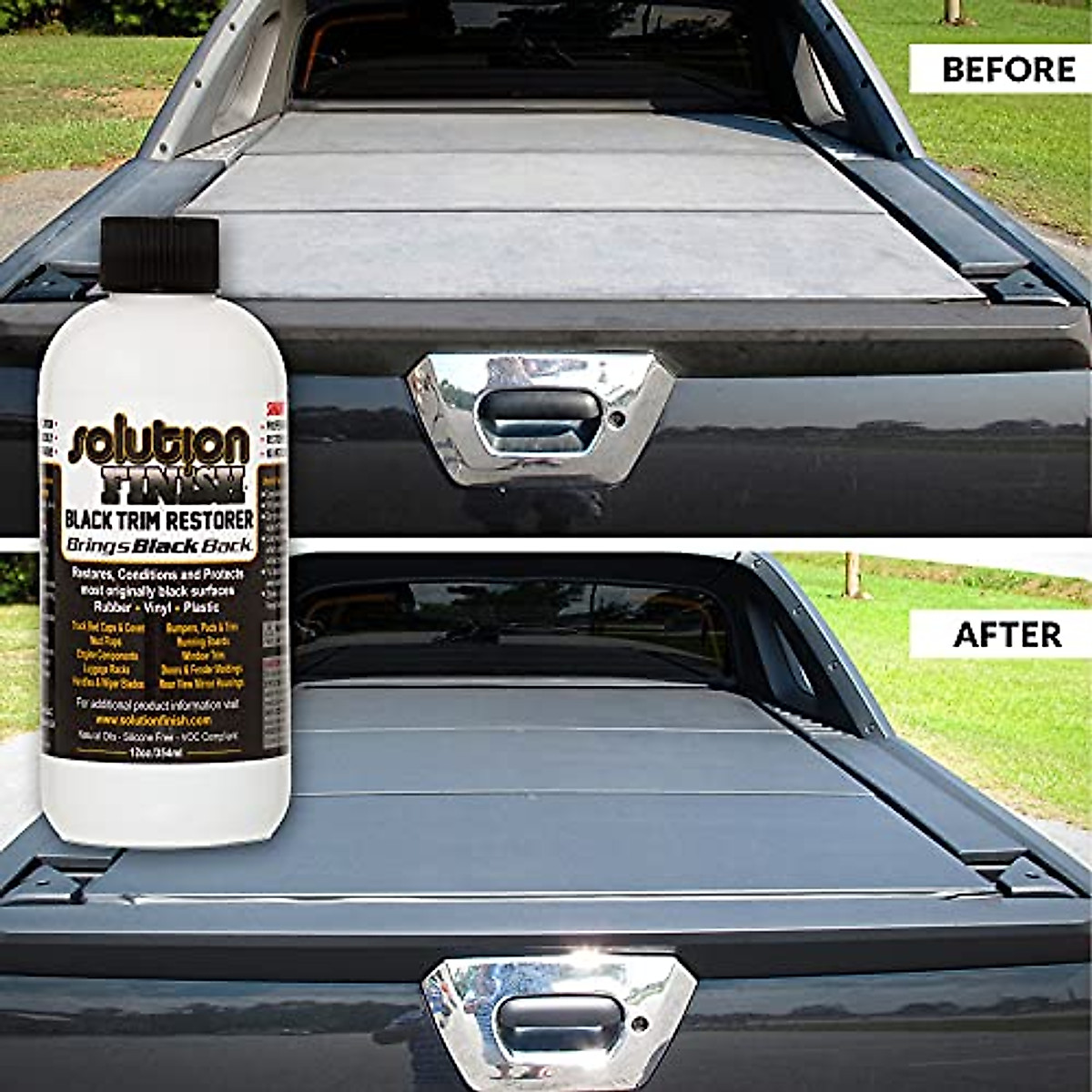 Solution Finish - Black Plastic & Vinyl Trim Restorer - Use for Car and Truck Detailing, No Wet Look, Instantly Revives Color To Trim, Bumpers, Mud Flaps, Etc., Black (12 oz)