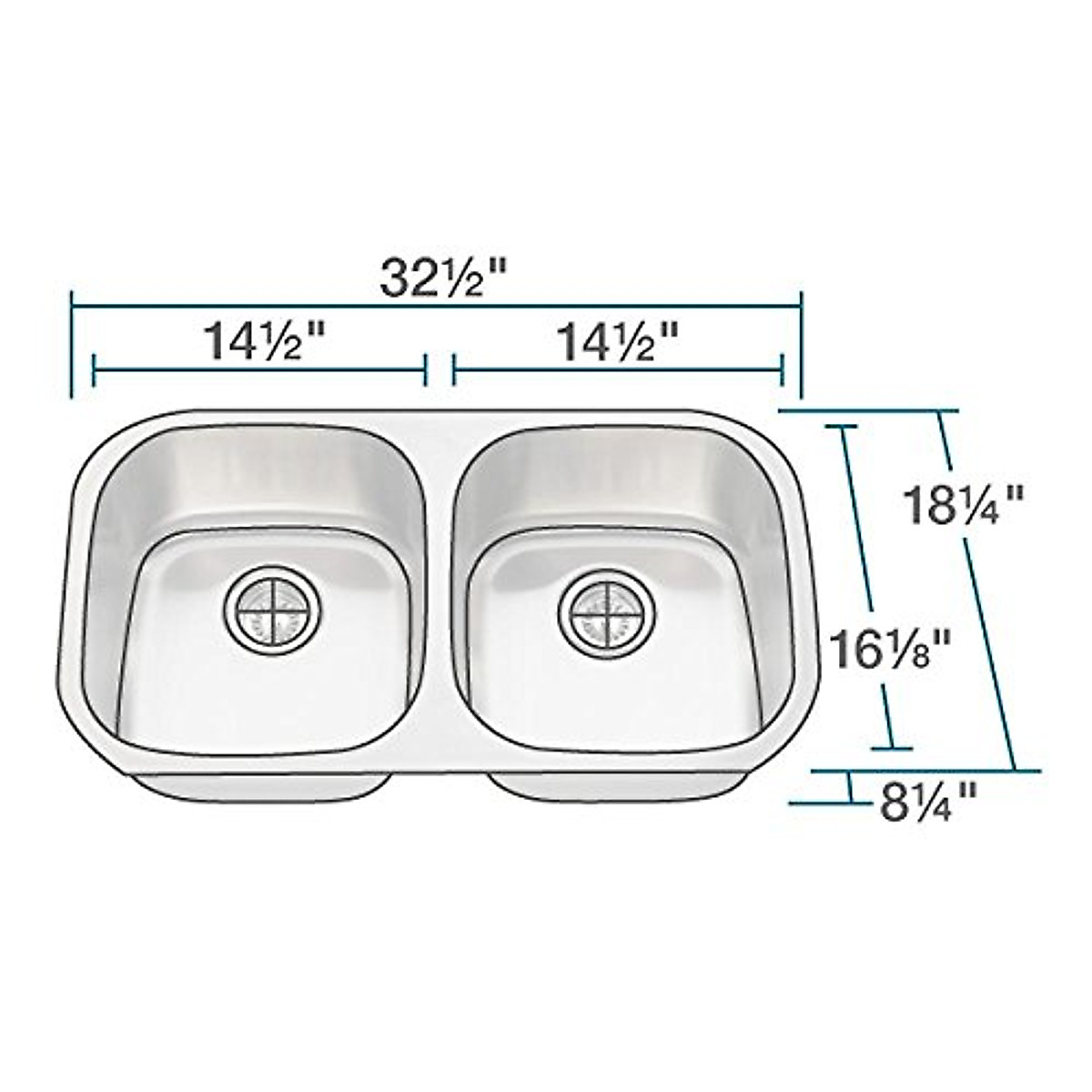 MR Direct 502-16 Stainless Steel Undermount 32-1/4 in. Double Bowl Kitchen Sink, 16 Gauge